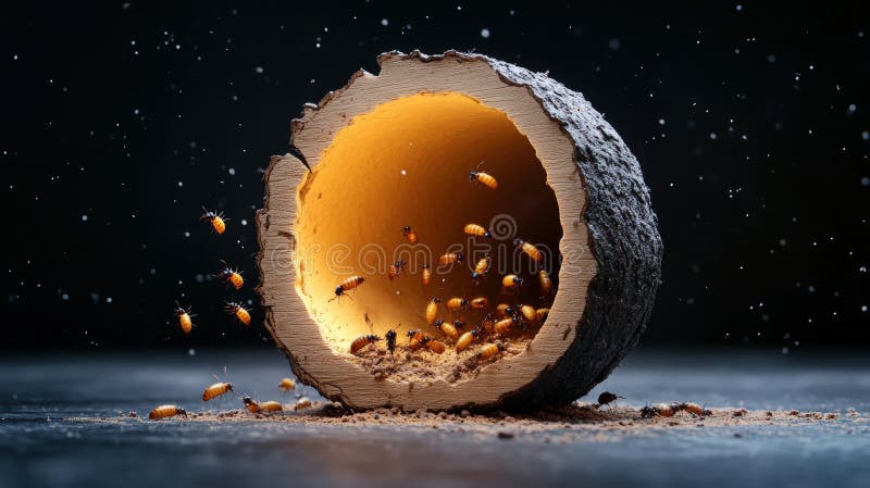 Halfopened Nut Shell Revealing Scattering Seeds Dark Backdrop Artistic ...