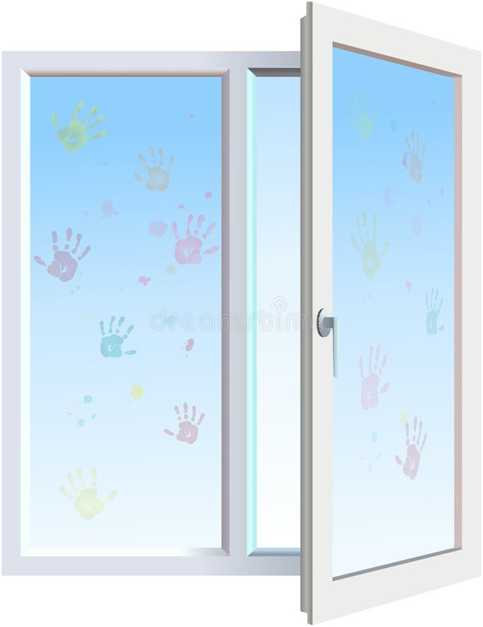 Half Opened Window with Blue Background Stock Illustration ...