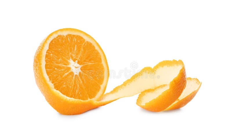 Half of Orange Fruit with Peel on White Background Stock Image - Image ...