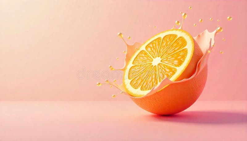 Half Orange Slice Splash on a Pink Gradient Background Stock Illustration - Illustration of ...