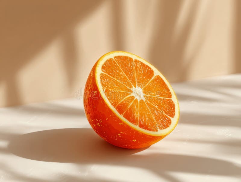 Half Orange with Sunlight and Shadows on Beige Surface Stock ...