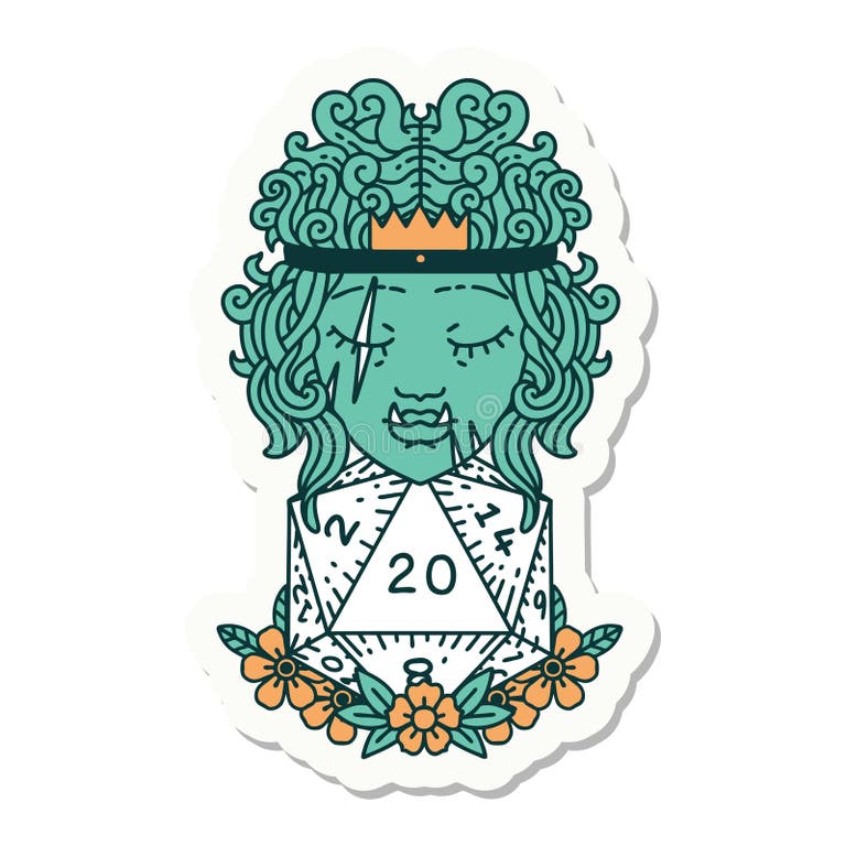 Half Orc Barbarian with Natural Twenty Dice Roll Sticker Stock Vector ...