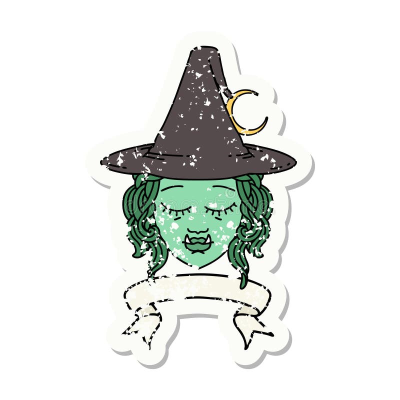 Half Orc Witch Character Face with Banner Illustration Stock Vector ...
