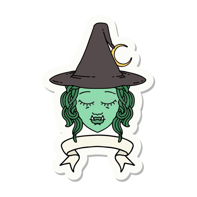 Half Orc Witch Character Face with Banner Sticker Stock Vector ...