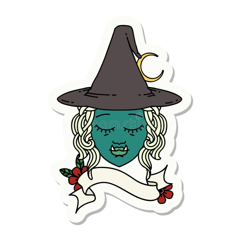 Half Orc Witch Character Face Sticker Stock Vector - Illustration of ...