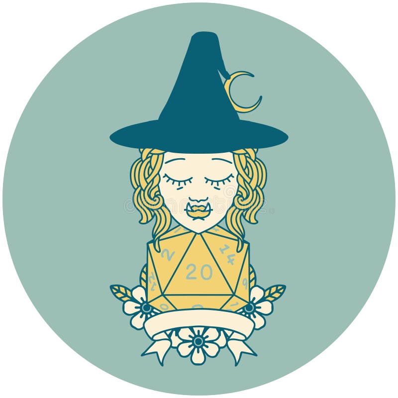 Half Orc Witch Character with Natural 20 Dice Roll Illustration Stock ...