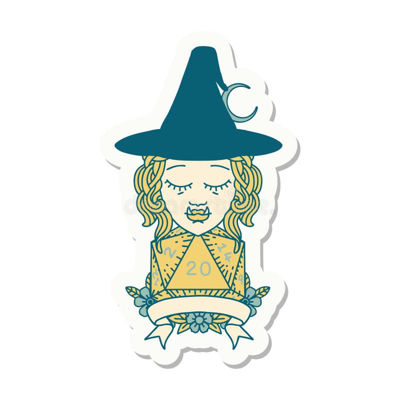 Half Orc Witch Character with Natural 20 Dice Roll Sticker Stock Vector ...