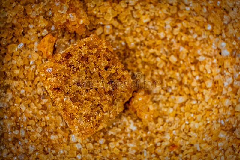 Half of the Brown Sugar Cube on the Crystalline Sugar Top View Macro ...