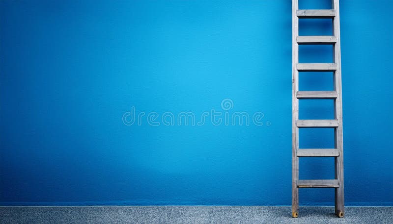 Half Painted Blue Wall, Ladder Stock Illustration - Illustration of ...