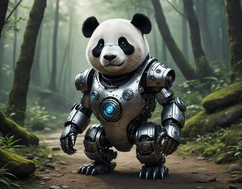 Half Panda Half-robot in Fantasy Style - Generated by Ai Stock ...
