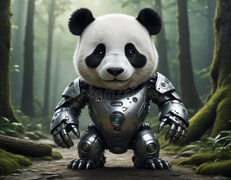 Half Panda Half-robot in Fantasy Style - Generated by Ai Stock ...