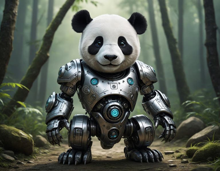Half Panda Half-robot in Fantasy Style - Generated by Ai Stock ...