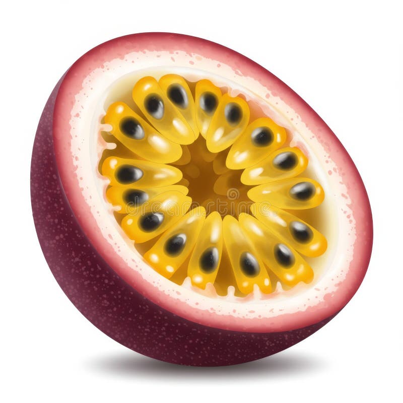 Half Passion Fruit Closeup Showing Seeds and Pulp Stock Illustration - Illustration of tropical ...