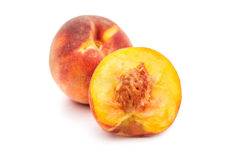 Half of Peach with Whole Peach on White Stock Image - Image of round ...