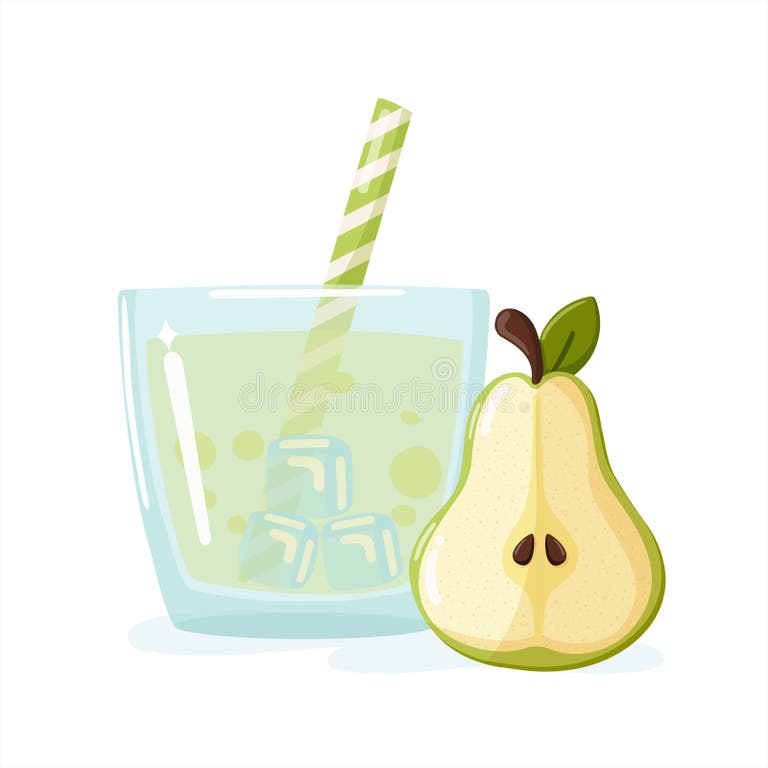 Half of Pear and Glass with Ices Stock Vector - Illustration of green ...