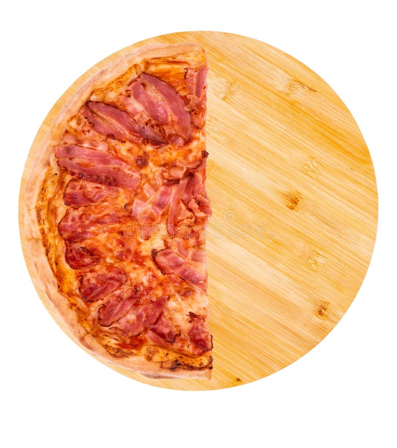 Pizza Bacon on Slate Bottom, Isolate, Top View Stock Photo - Image of ...