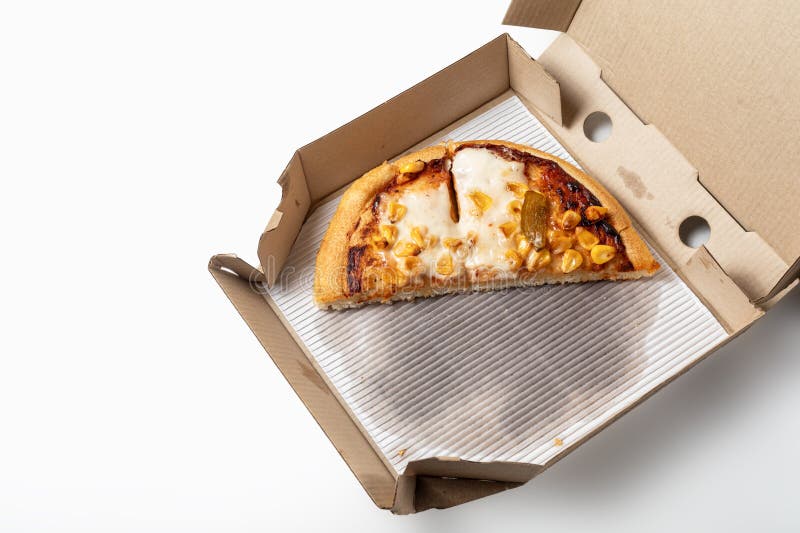 Half Pizza in Cardboard Box on White Background. View from Above Stock ...