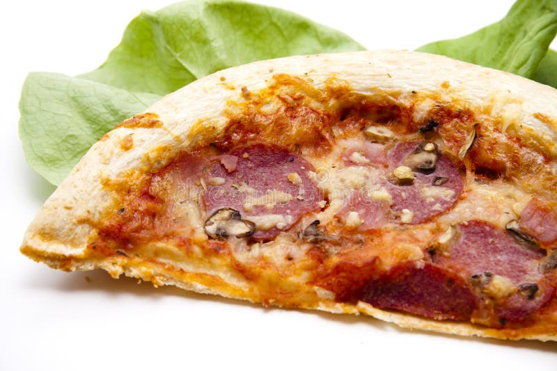 Half a pizza with salami stock image. Image of pizza - 24001917