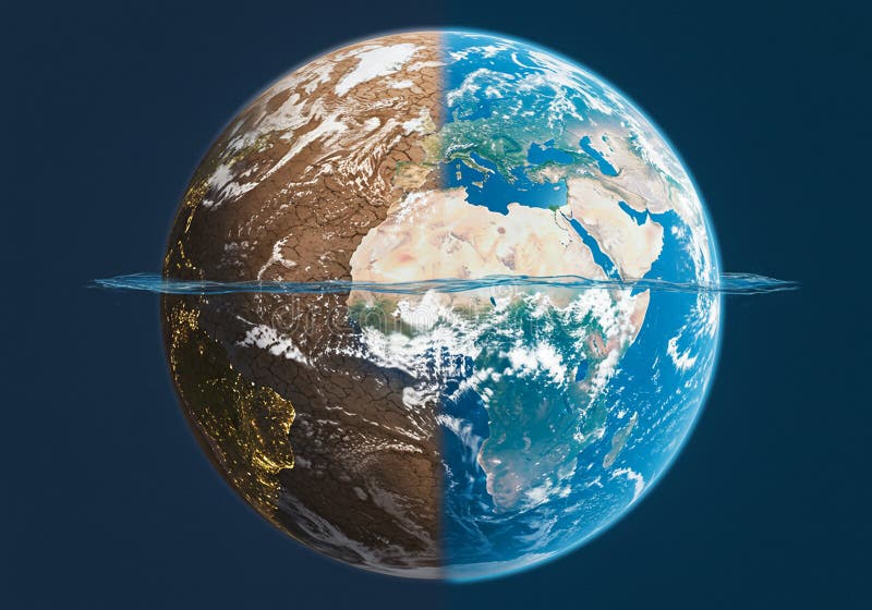 A Divided Earth: Climate Change and Water Scarcity Stock Illustration ...