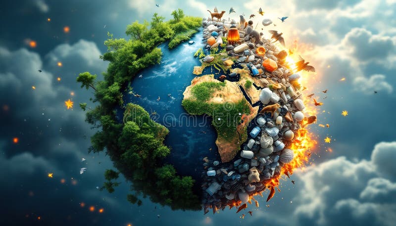 Environmental Crisis: a Divided Planet Stock Illustration ...