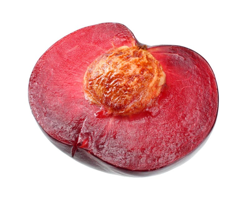 Half Plum Fruit Isolated on White Background. Cut Plum Slices Stock ...