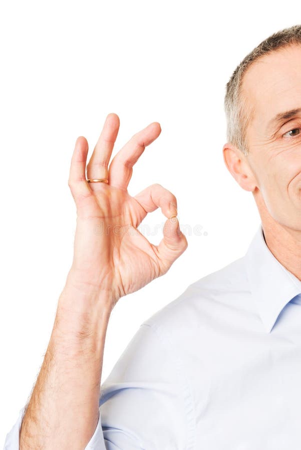 Half Portrait of Mature Man Showing Perfect Sign Stock Photo - Image of ...