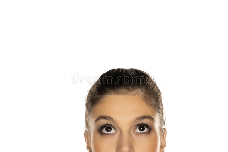 Half Portrait of a Young Girl with Glasses Looking Up Stock Photo ...