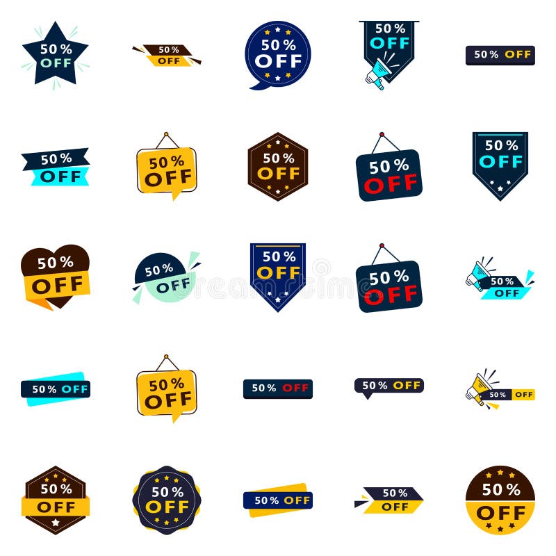Half-Price Sale 50 Off Vector Pack Stock Vector - Illustration of badge ...