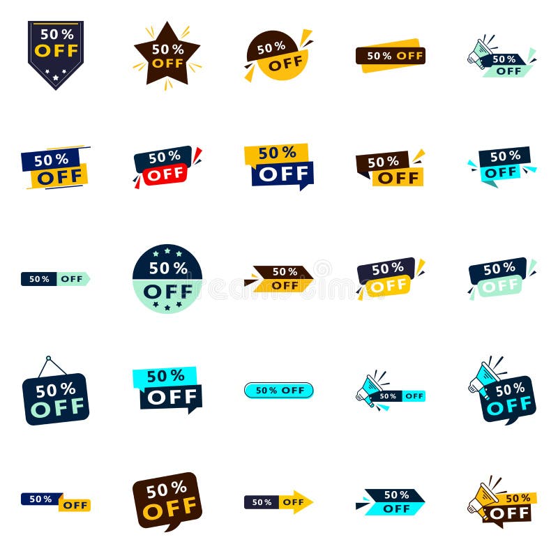 Half-Price Sale 50 Off Vector Pack Stock Vector - Illustration of fifty ...