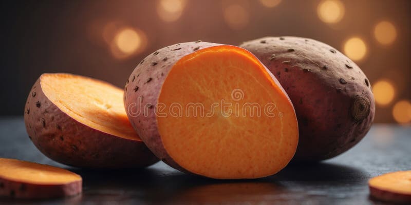 Half a Raw Sweet Potato and Sweet Potato Slices. Stock Image - Image of ...