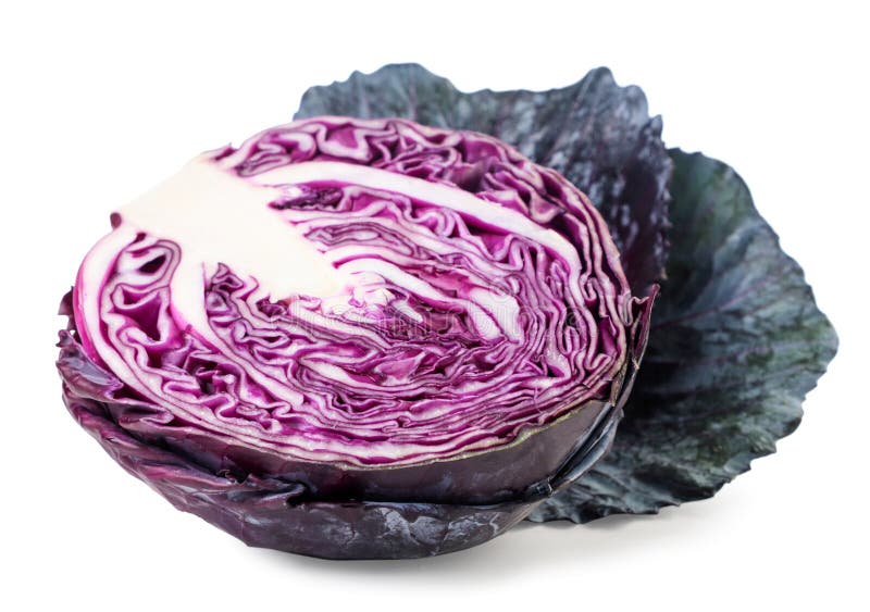 Half of Red Cabbage with Leaves on a White Background. Isolated Stock ...