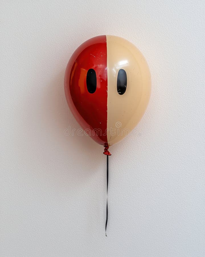 Half Red Half Beige Balloon with Black Eyes Stock Illustration ...