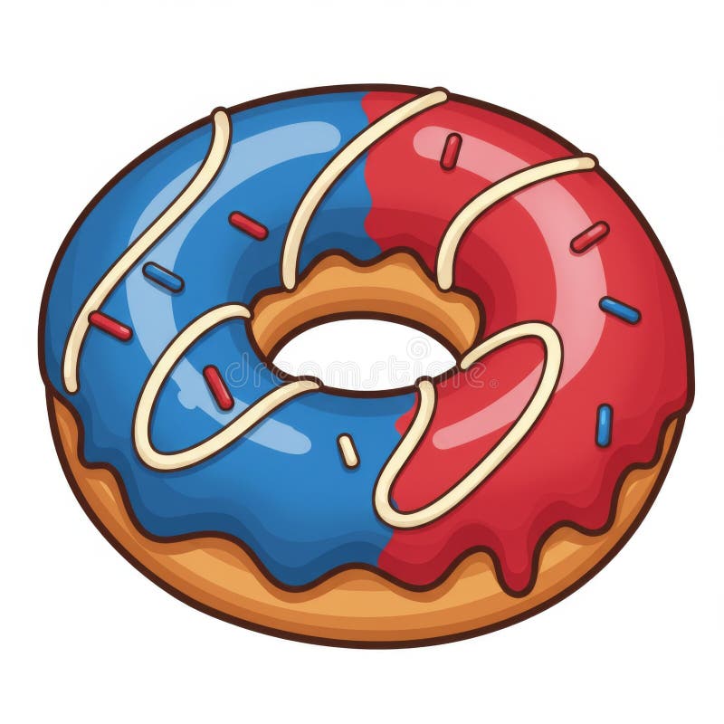 Half Red Half Blue Glazed Donut with Sprinkles Stock Illustration ...