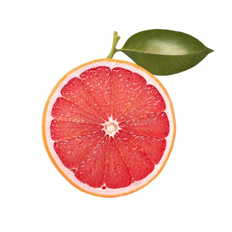 Half of a Refreshing Ruby Red Grapefruit with a Leaf, Isolated on White ...