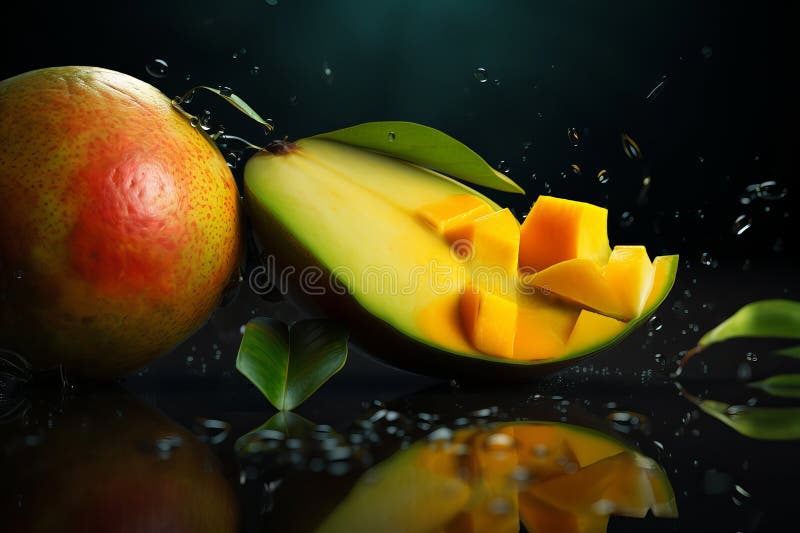 Half Ripe Mango with Slices Stock Photo - Image of group, appetising ...