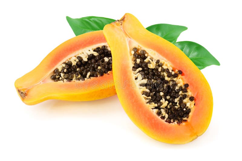 Half of Ripe Papaya with Leaves Isolated on a White Background Stock ...
