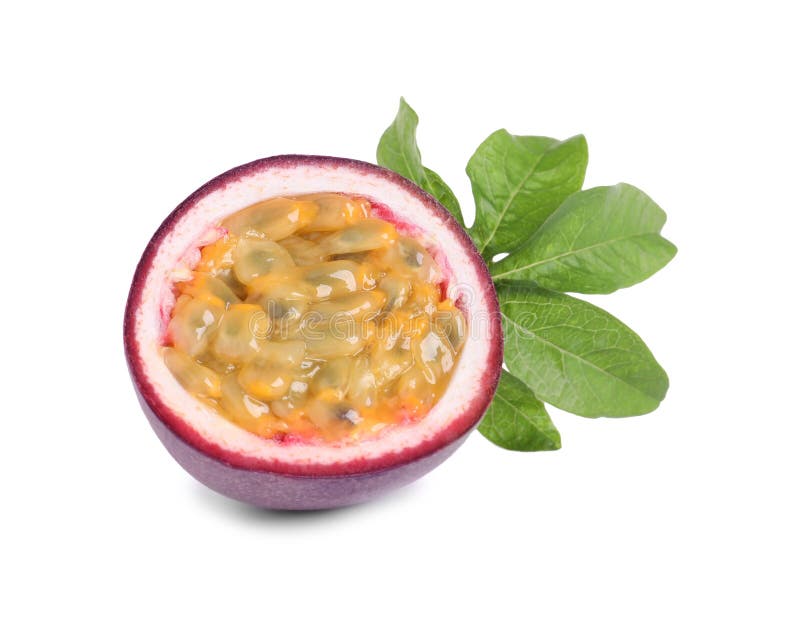 Half of Ripe Passion Fruit with Leaf Isolated on White Stock Image ...