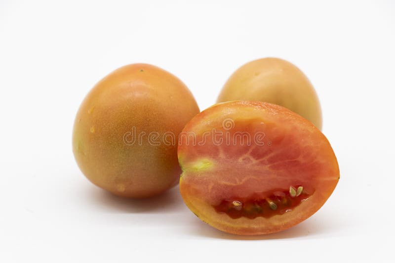 Half Ripe Tomato with Slices on White Background Stock Image - Image of ...