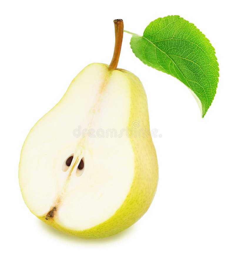 Half of Ripe Yellow Pear with Leaf Isolated Stock Photo - Image of pulp ...
