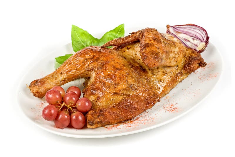 Half Roasted Chicken at Plate Stock Image - Image of marinade, food ...