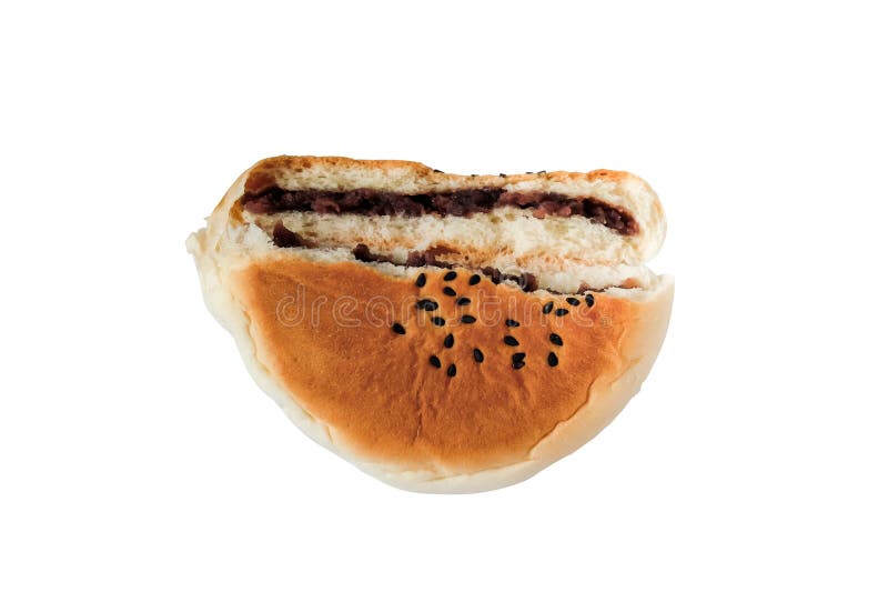 A Half of Round Bread Sweet Red Bean Bread on White Stock Photo - Image ...