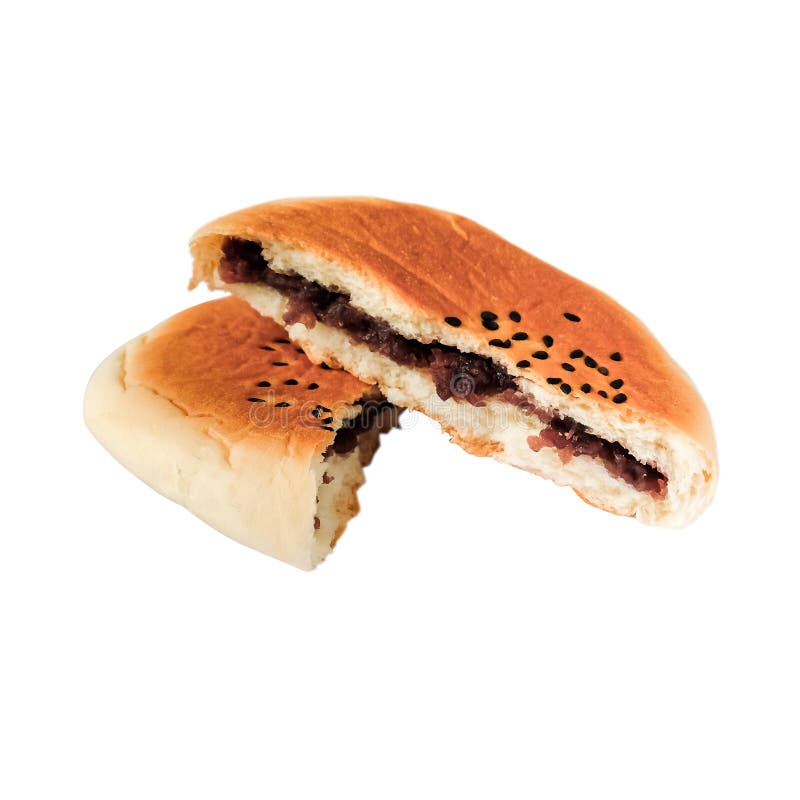 A Half of Round Bread Sweet Red Bean Bread on White Stock Image - Image ...