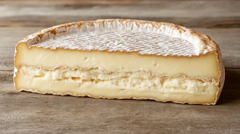Half of a Round Brie Cheese on Wooden Table Stock Illustration ...