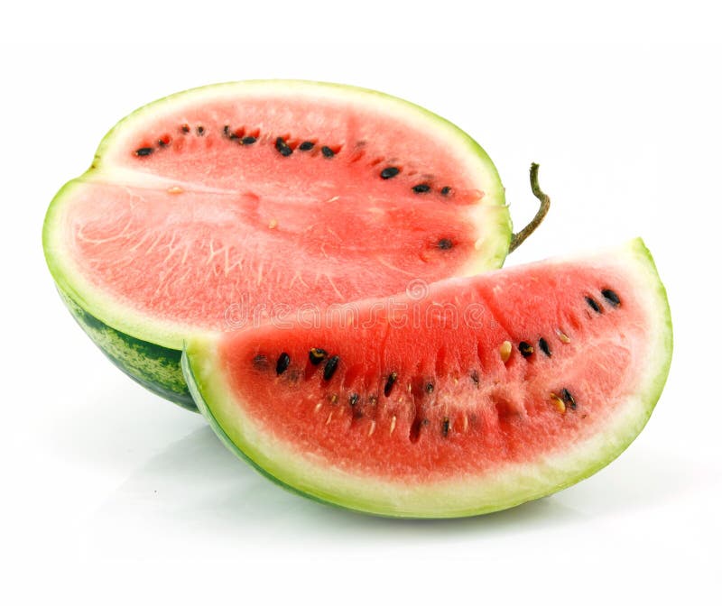 Half and Section of Ripe Green Watermelon Isolated Stock Image - Image ...