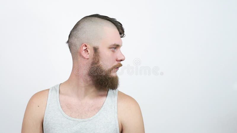 Half Shaved Head Guy with a Beard.Haircut before and after. Stock ...