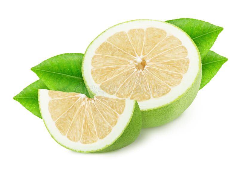 Half and Slice of Oroblanco with Leaves Isolated on White Background ...