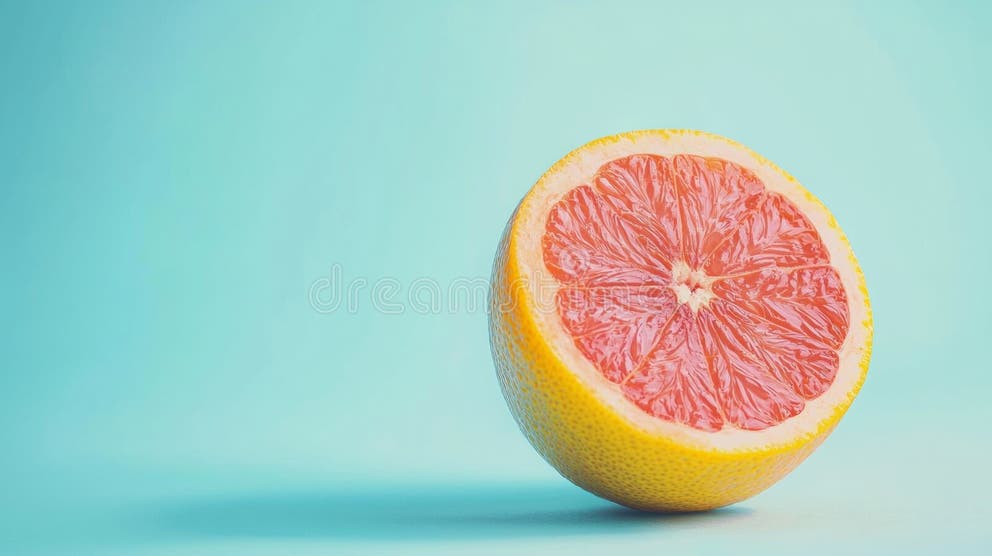 Half-Sliced Grapefruit on Minimalistic Light Blue Background Stock ...
