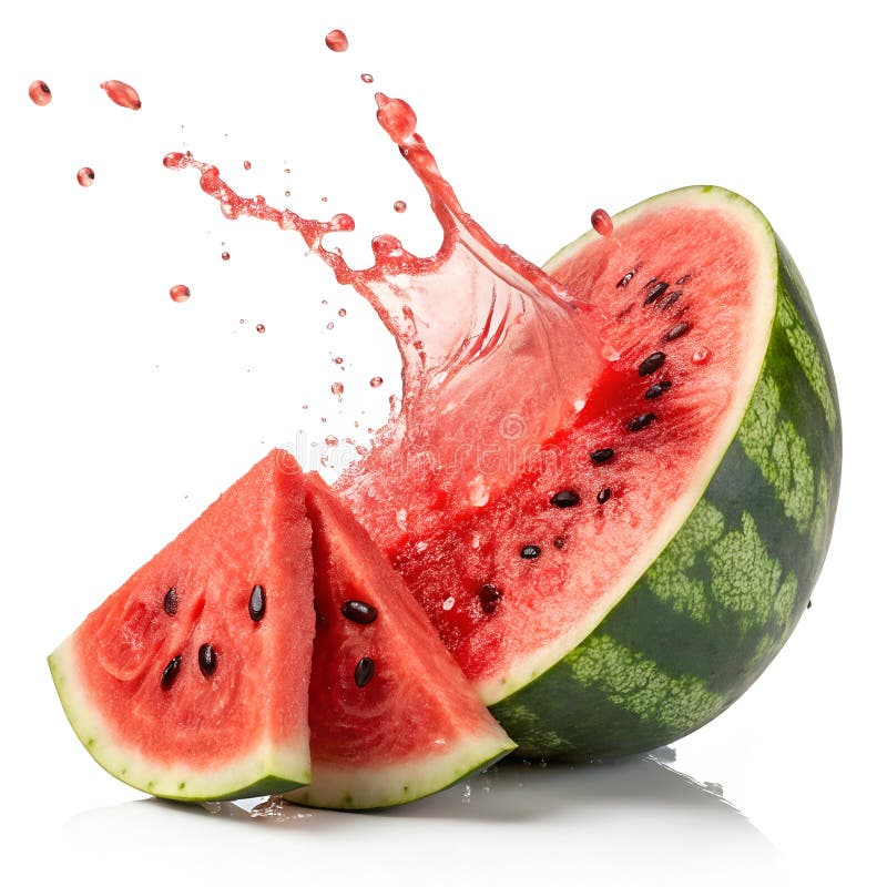 Half Sliced Watermelon Fruit with Watermelon Juice Splash Iso Stock ...