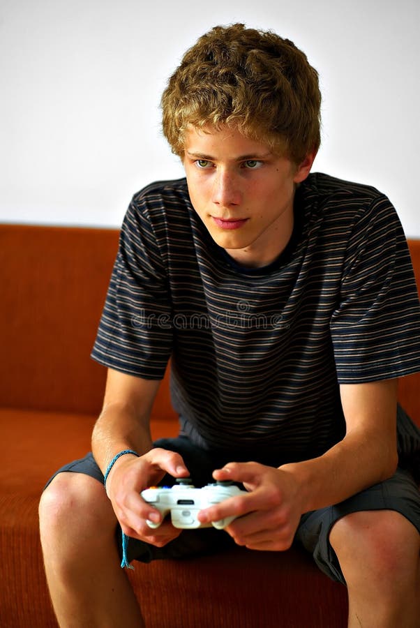 Half Smiling Video Game Player Stock Image - Image of young, caucasian ...