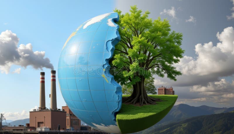 Half-Smog Half-Green Globe, Future Environmental Choices Stock ...